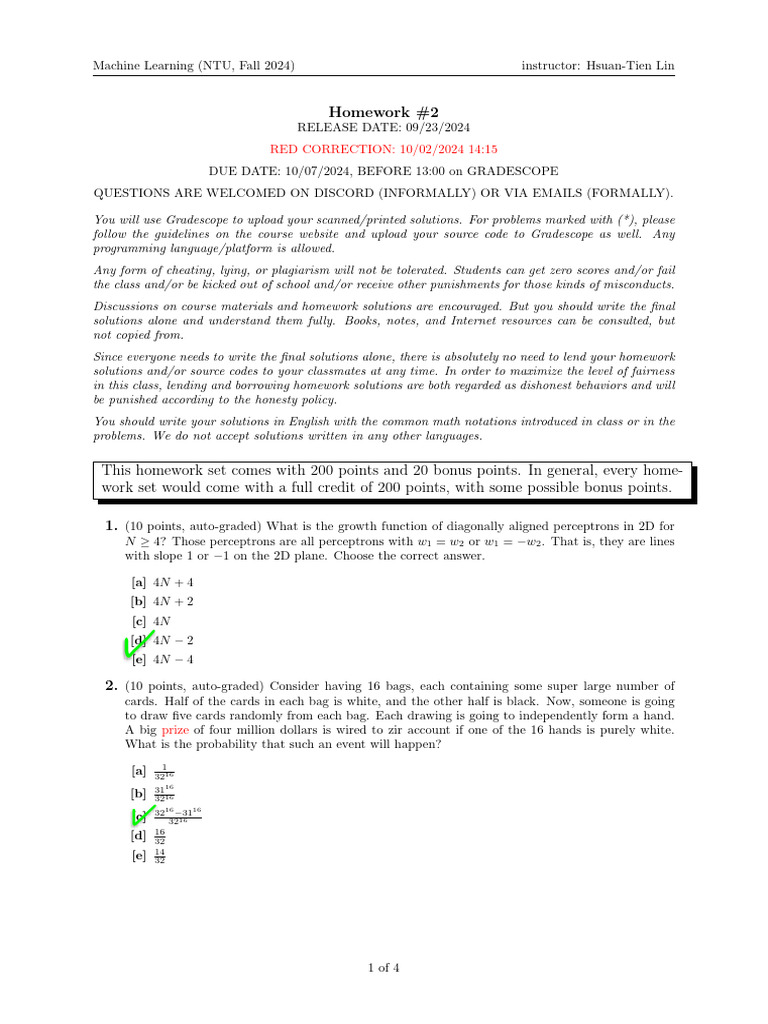 Machine Learning Homework 2 - Fall 2024 | PDF | Hypothesis | Applied ...