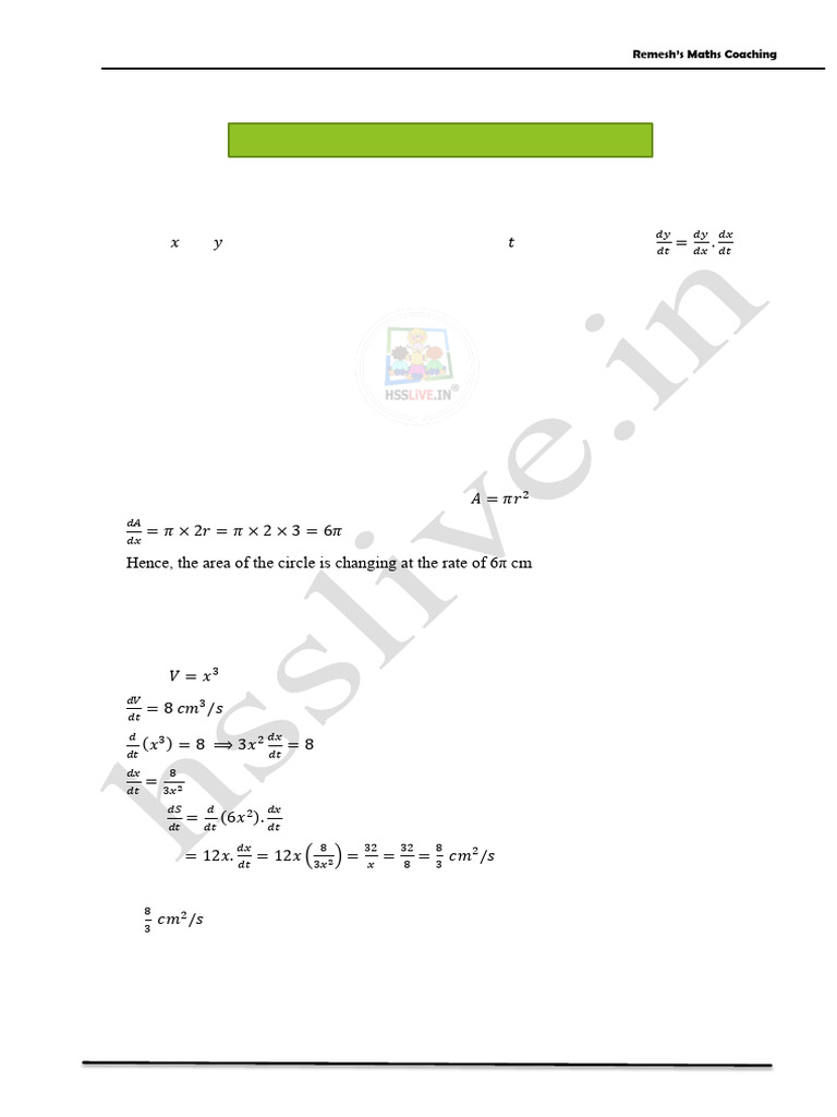 Hsslive - XII - CH6 APPLICATION OF DERIVATIVES | PDF | Derivative | Area