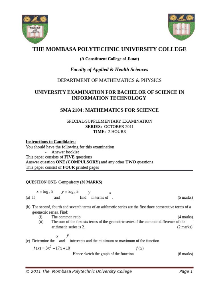 Math Exam For It Students Pdf Elementary Mathematics Mathematics