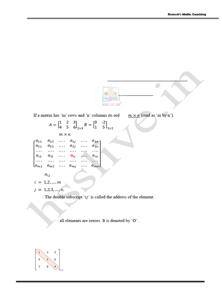 Hsslive - XII - Maths - CH3 MATRICES | PDF | Matrix (Mathematics) | Operator Theory