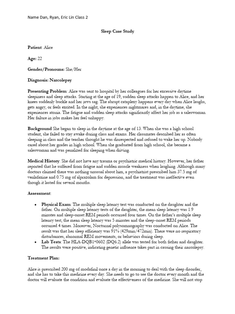 Sleep Case Study Shell | PDF | Medicine | Clinical Medicine