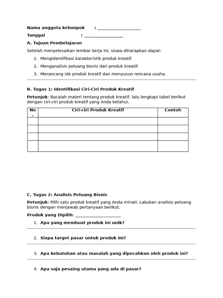 Lembar Kerja PKWU | PDF