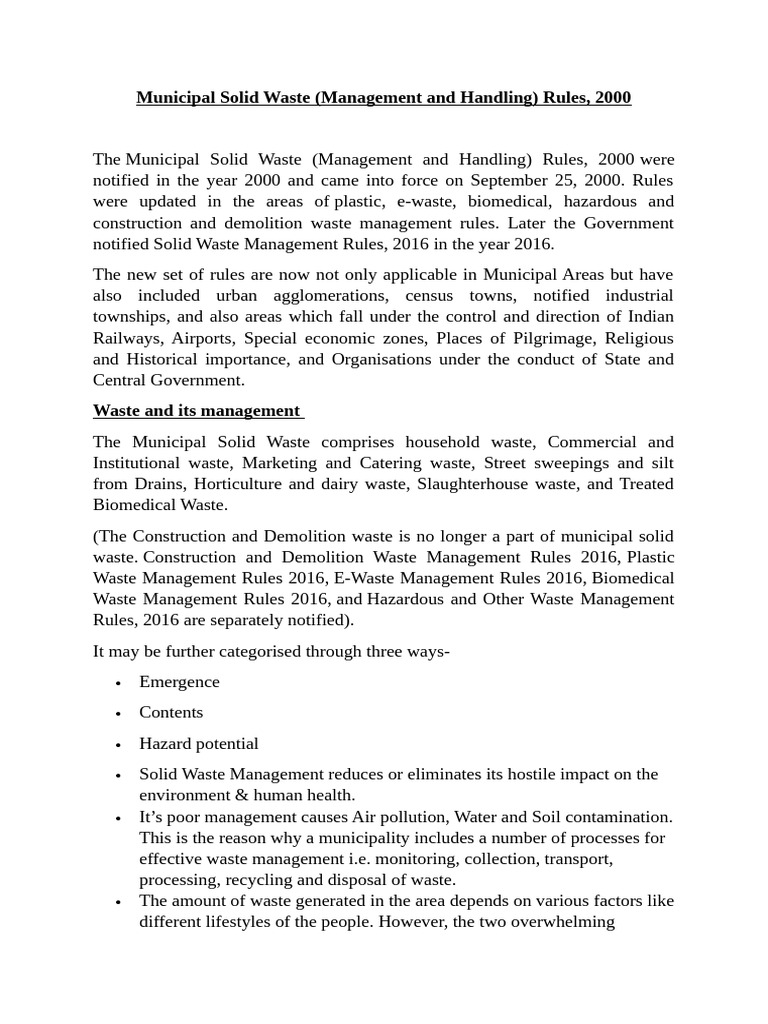 Municipal Solid Waste Management Rules | PDF | Waste | Waste Management