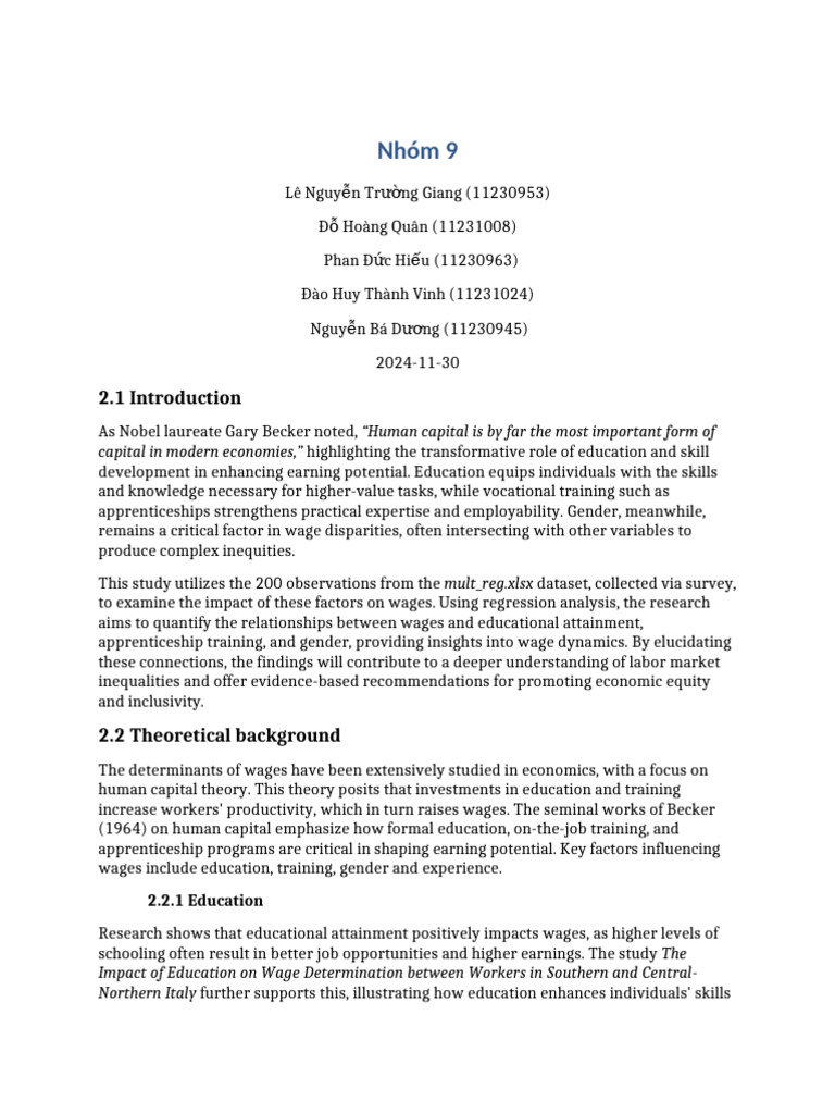 Econometrics Nhóm 9 Final Pdf Errors And Residuals Coefficient Of Determination