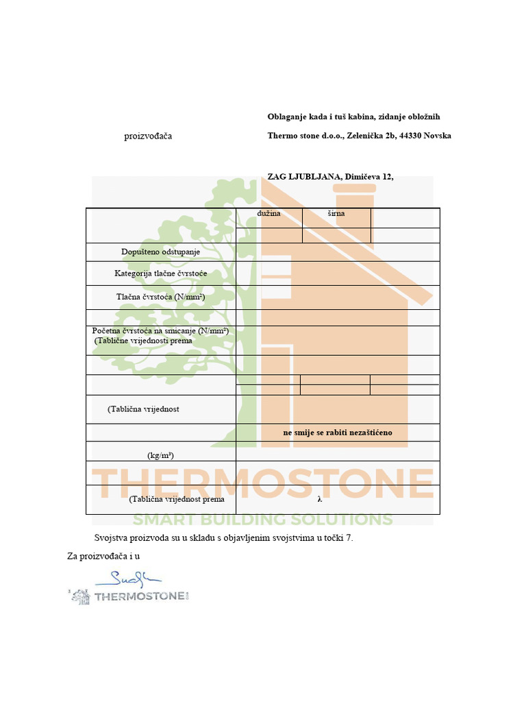 Izjava o Svojstvima - Thermostone MORT - 2019 | PDF
