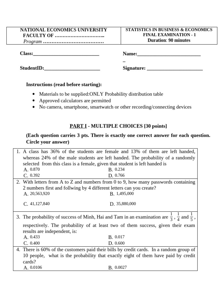 Mock Exam Probability and Statistics | PDF | Confidence Interval ...