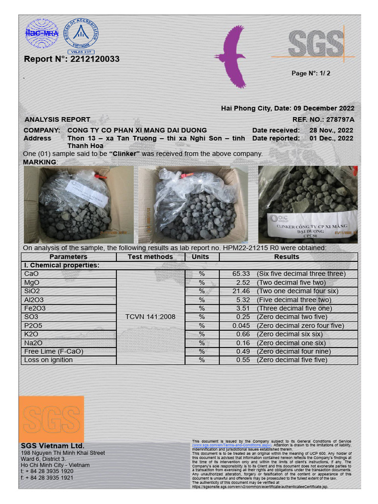 CLINKER - SGS CERTIFICATE | PDF | Vietnam