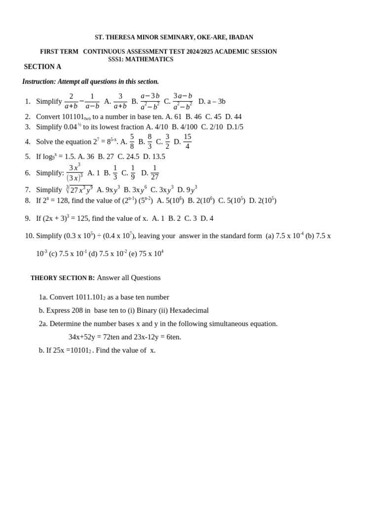Assessment Test 20242025 MATHEMATICS SS123 | PDF | Significant Figures ...