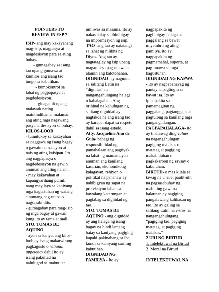 Pointers To Review in Esp 7 | PDF