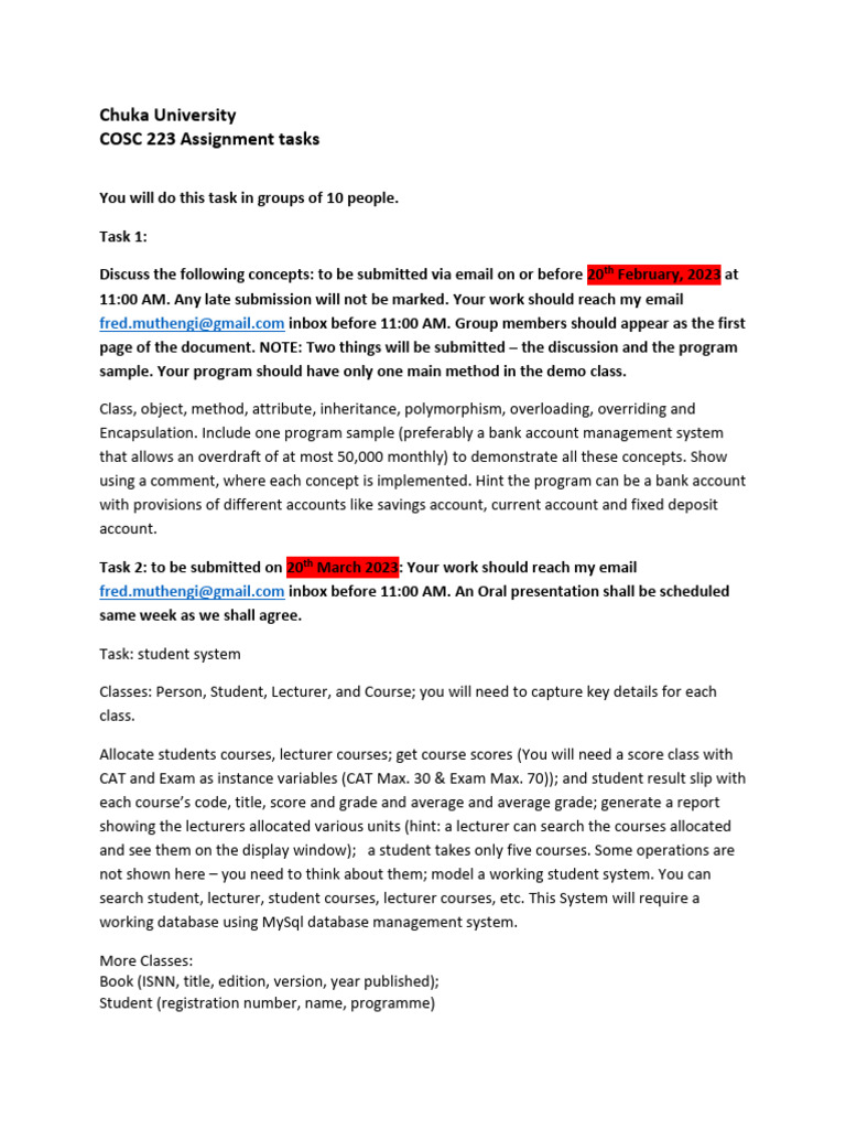 Assignments tasks | PDF | Method (Computer Programming) | Databases