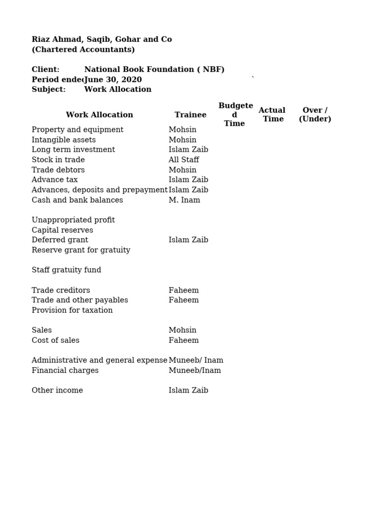 NBF Work Allocation Overview | PDF