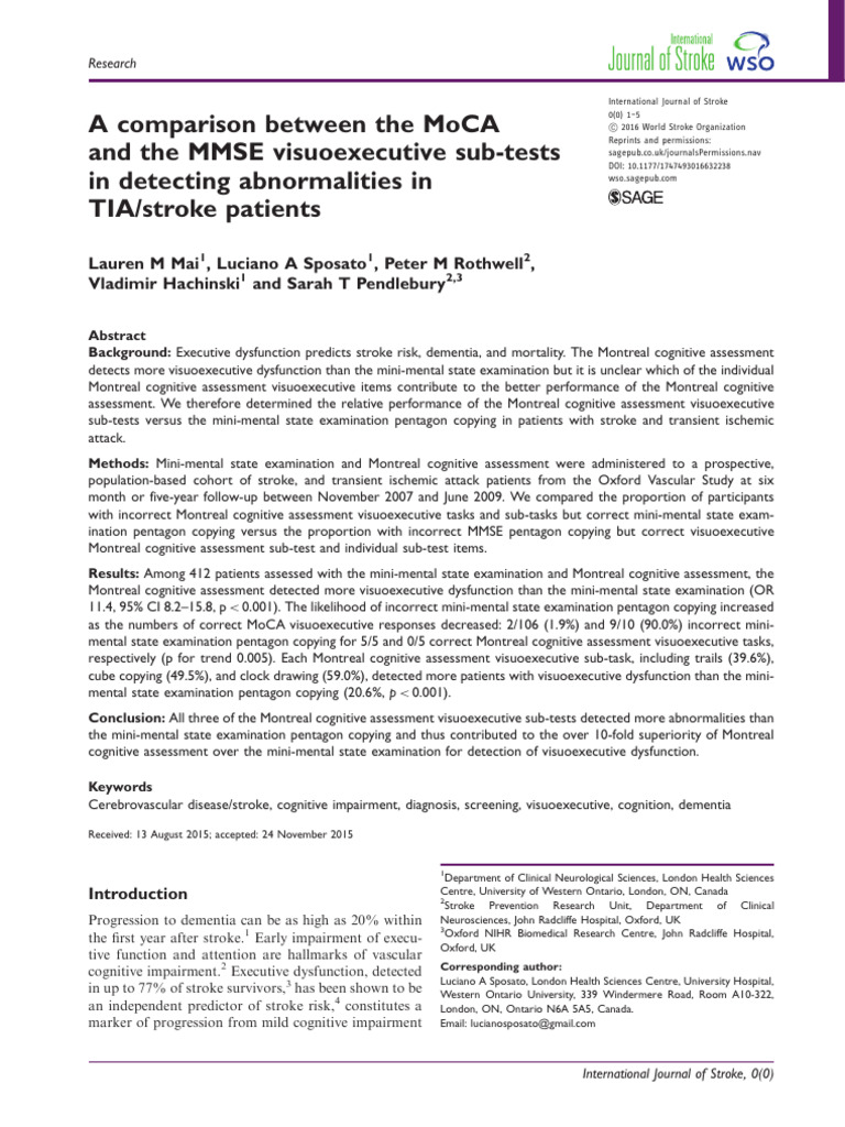 A Comparison Between The MoCA | PDF | Stroke | Cognition