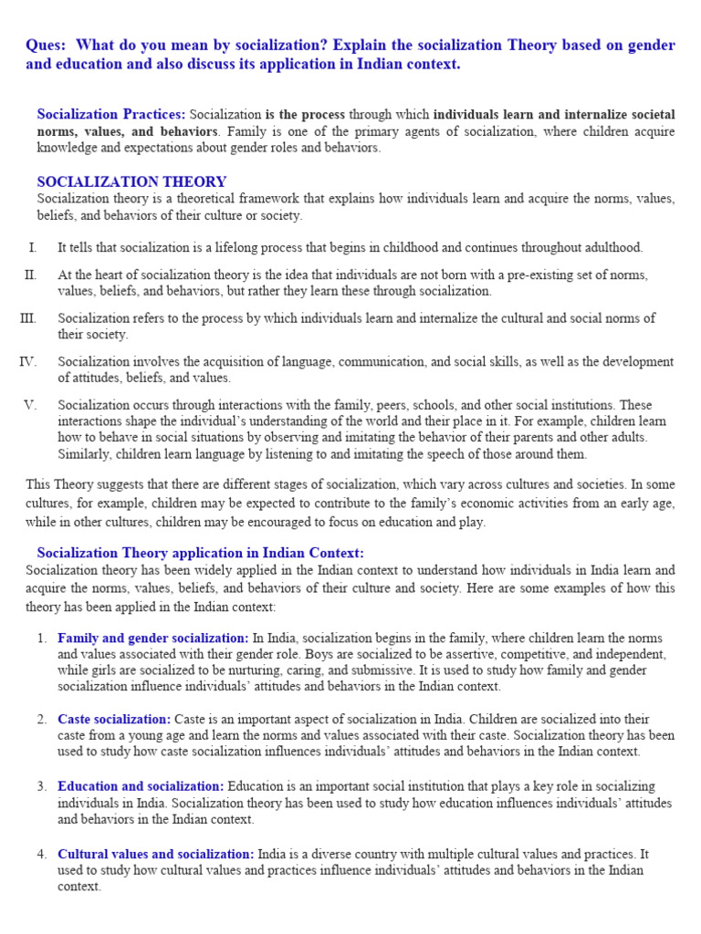 Unit 1 - What Do You Mean by Socialization Explain The Socialization ...