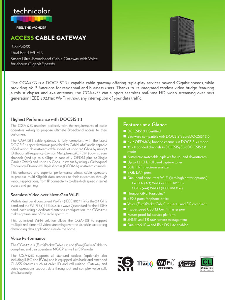 DS Technicolor CGA4233TAR v1.0 Public | PDF | Wi Fi | Ieee 802.11
