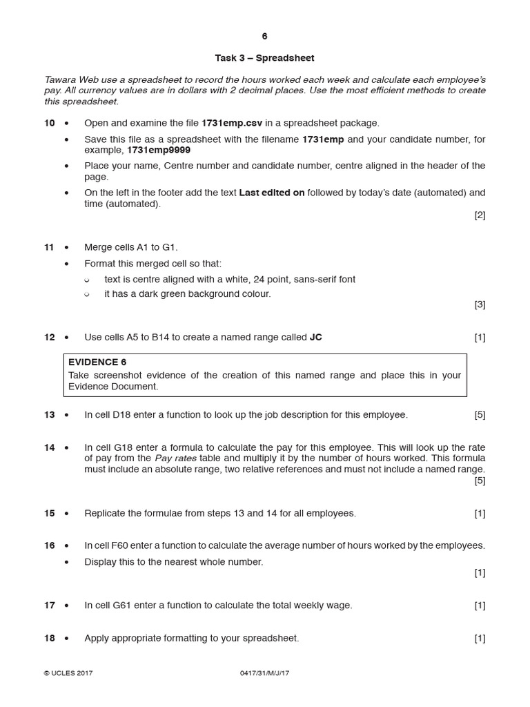 2017 Spreadsheet Tasks | PDF | Spreadsheet | Computing