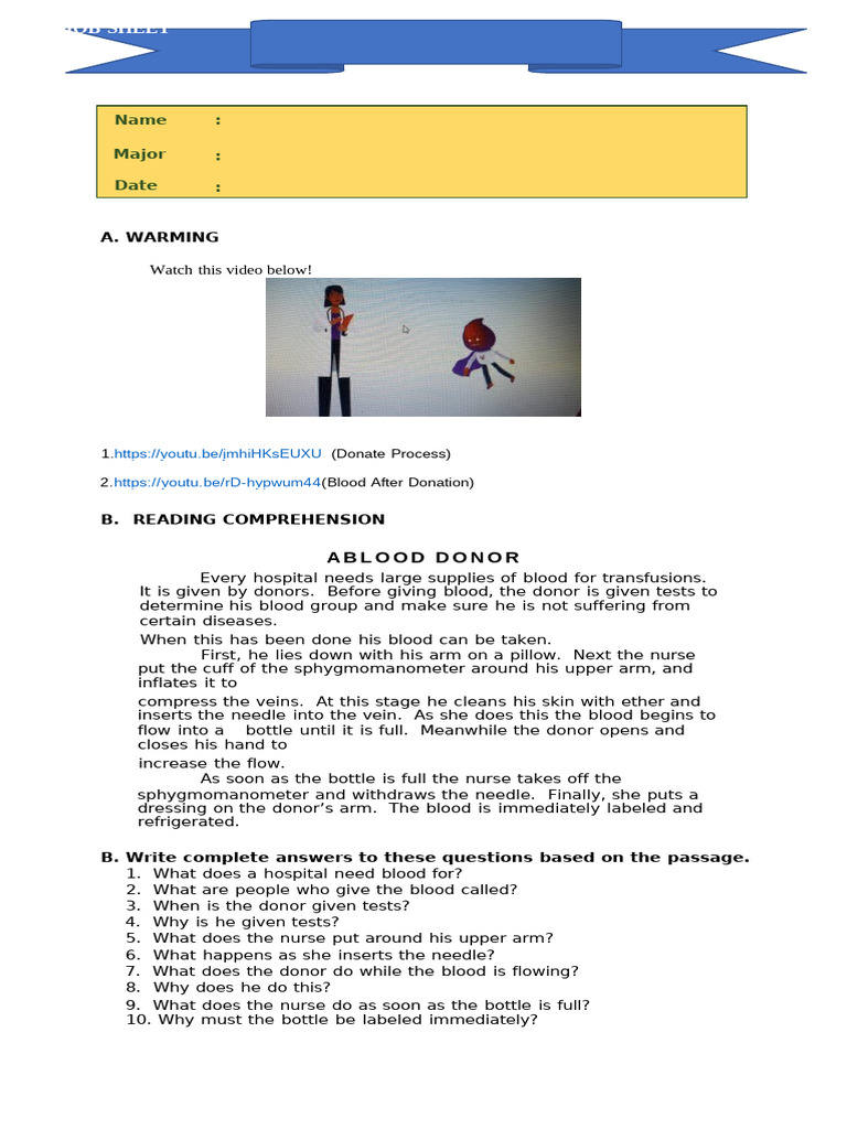 Blood Donation Process and Quiz | PDF