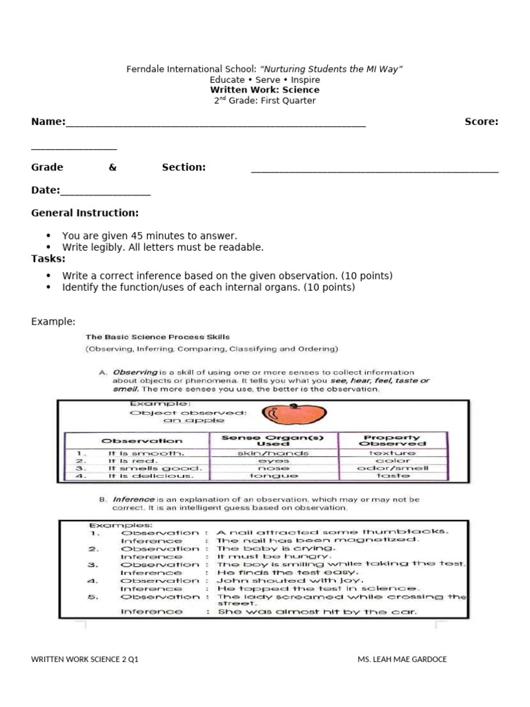 Science First Quarter Quiz | PDF | Statistical Inference | Cognition