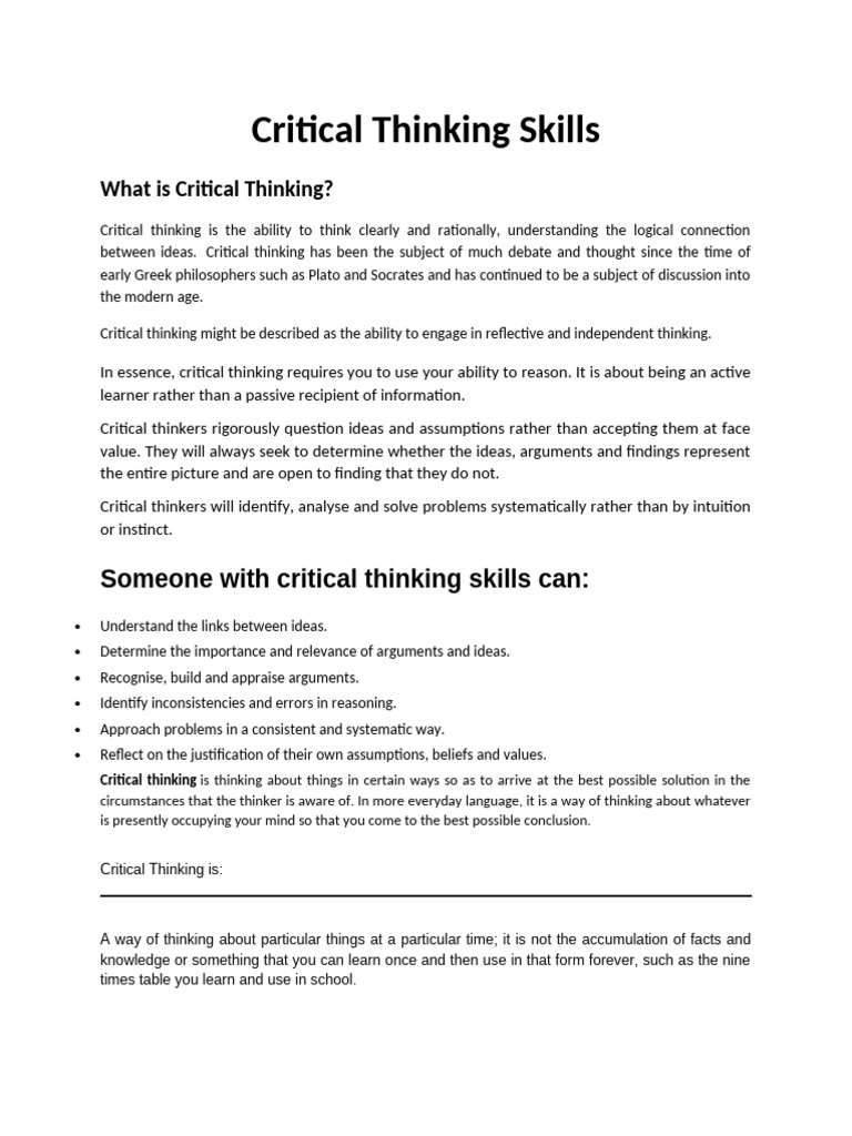 Essential Critical Thinking Skills Guide | PDF | Critical Thinking ...