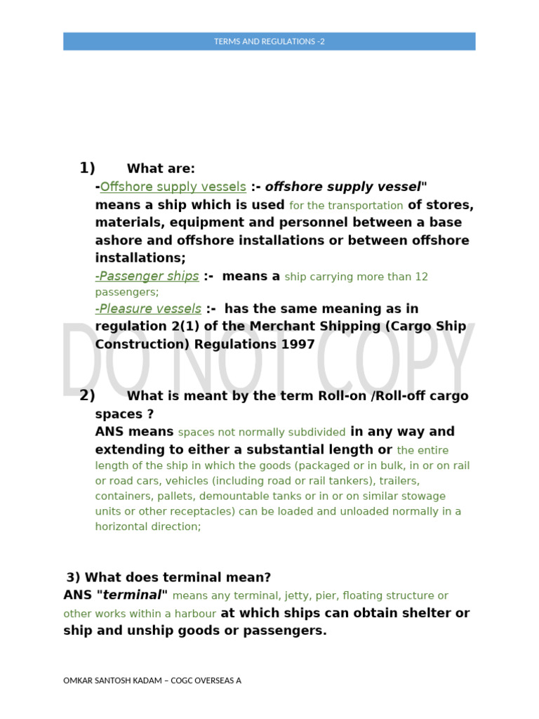 Cargo Terms and Regulations Part 2 | PDF | Cargo | Ships