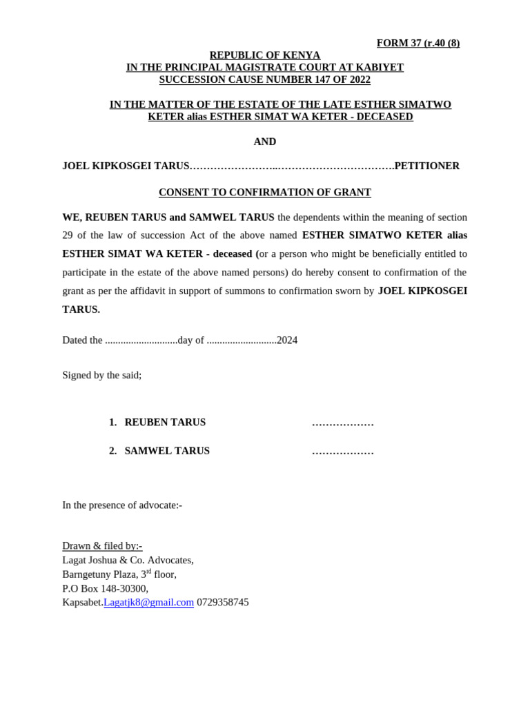 Consent for Estate Grant Confirmation | PDF | Affidavit | Common Law