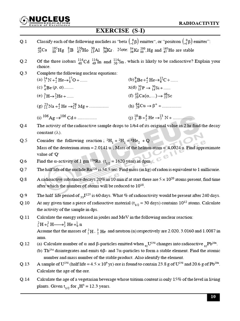 Radioactivity Exercise | PDF | Radioactive Decay | Neutron