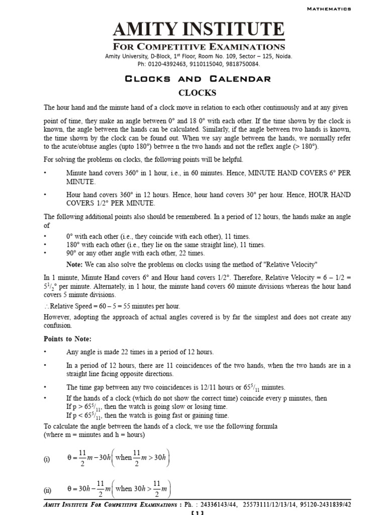 Clock & Calendar Problem Solving | PDF | Motion (Physics) | Mechanics