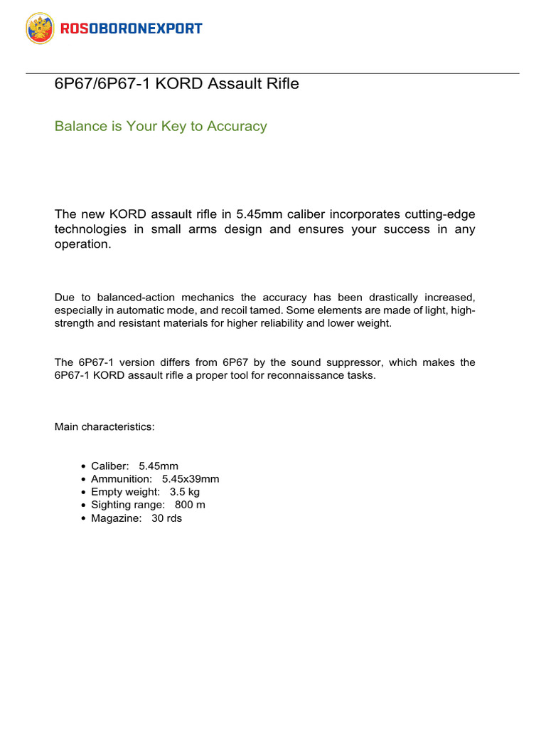 Tactical Advantage: KORD 6P67-1 Rifle | PDF