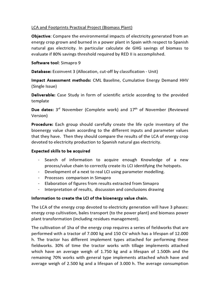 LCA Practical Project 2024 - 2025 - CaseStudy - BiomassPlant | PDF