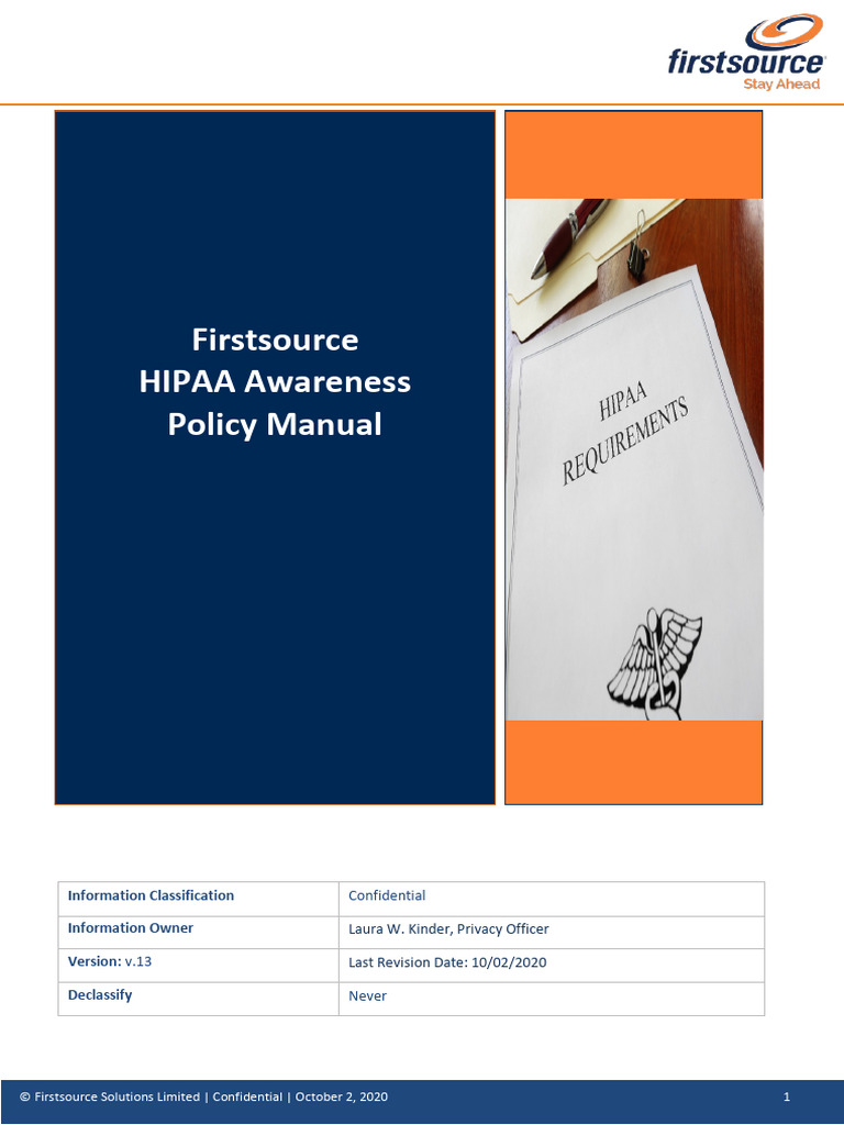 Firstsource Group USA HIPAA Policy Manual 02oct20 | PDF | Health ...