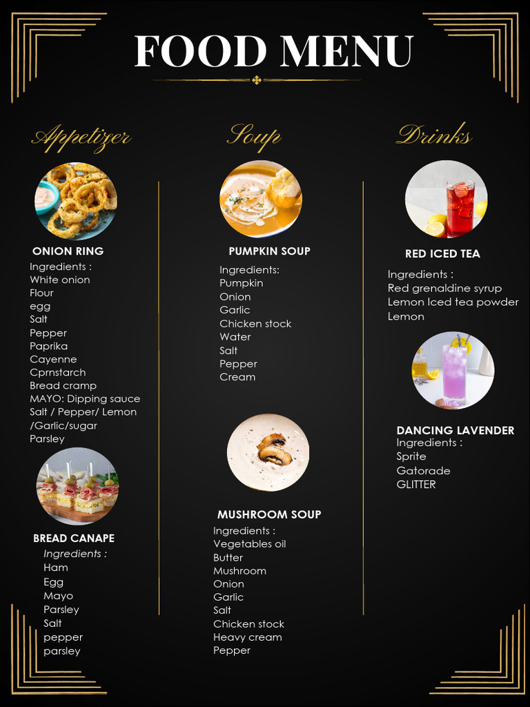 Black Gold Luxury Food Menu | PDF | Sauce | Pasta