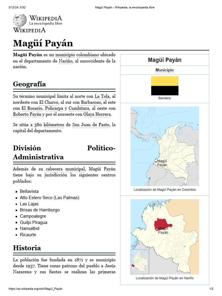 Magüí Payán: Municipio de Nariño, Colombia | PDF