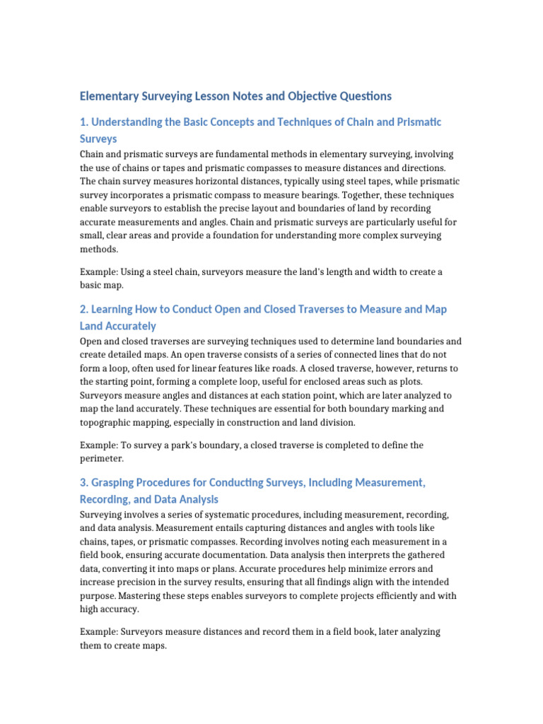 Elementary Surveying Lesson and Questions | PDF | Surveying | Compass