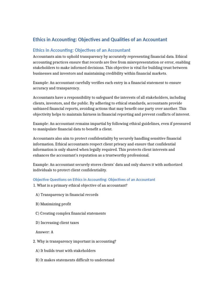 Ethics in Accounting Lesson and Questions | PDF | Conflict Of Interest ...