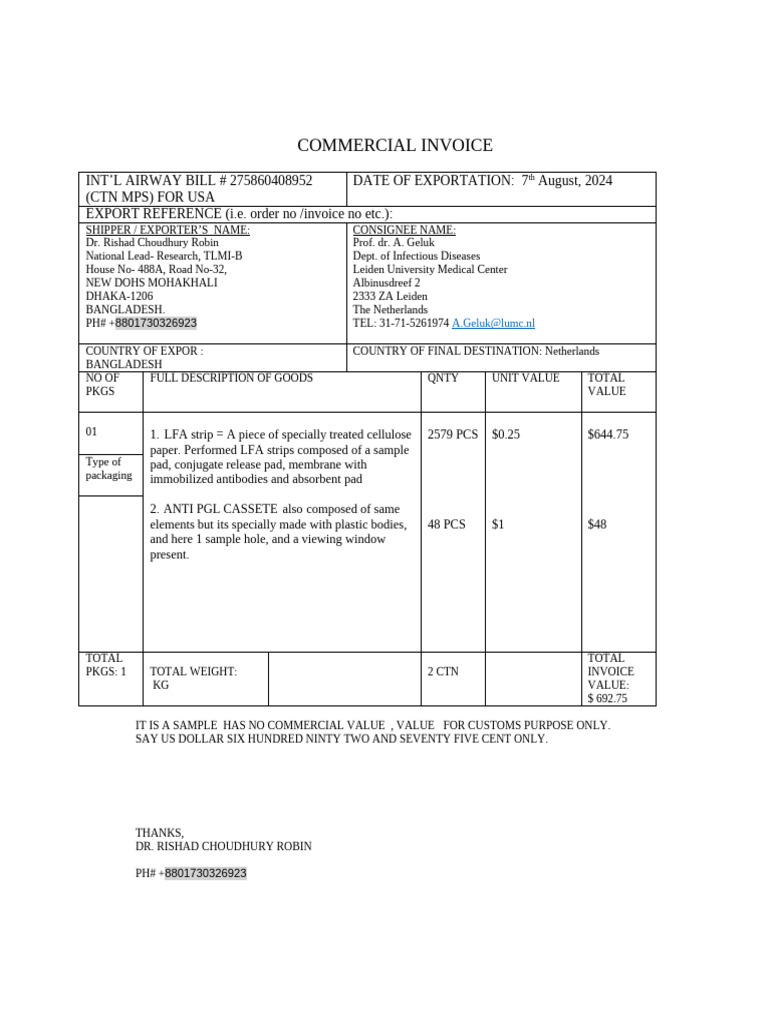 Invoice for Gift | PDF