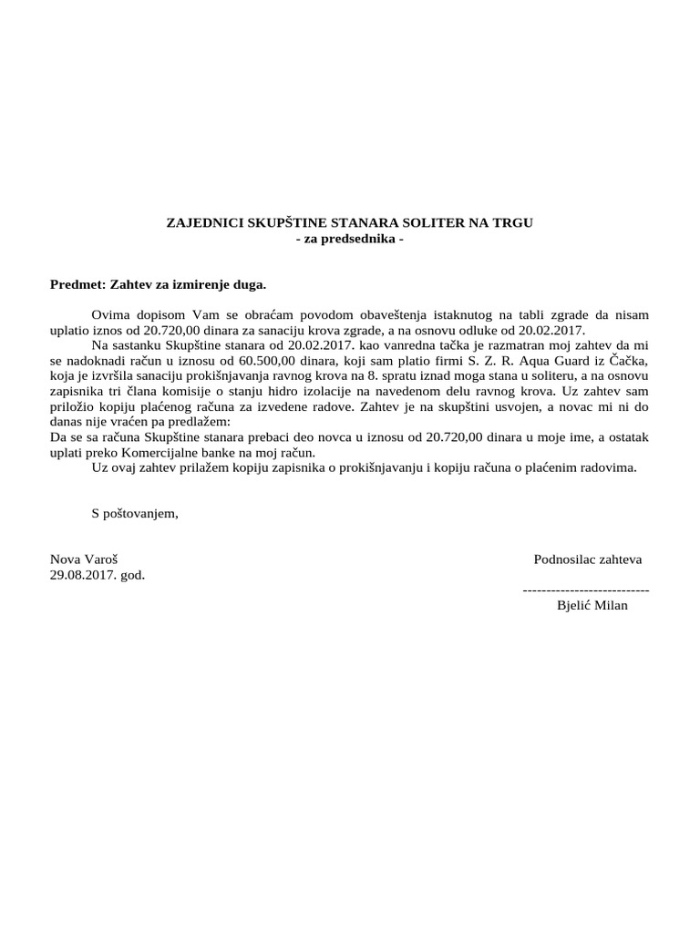 Skupstini Stanara Za Povracaj Sredstava | PDF