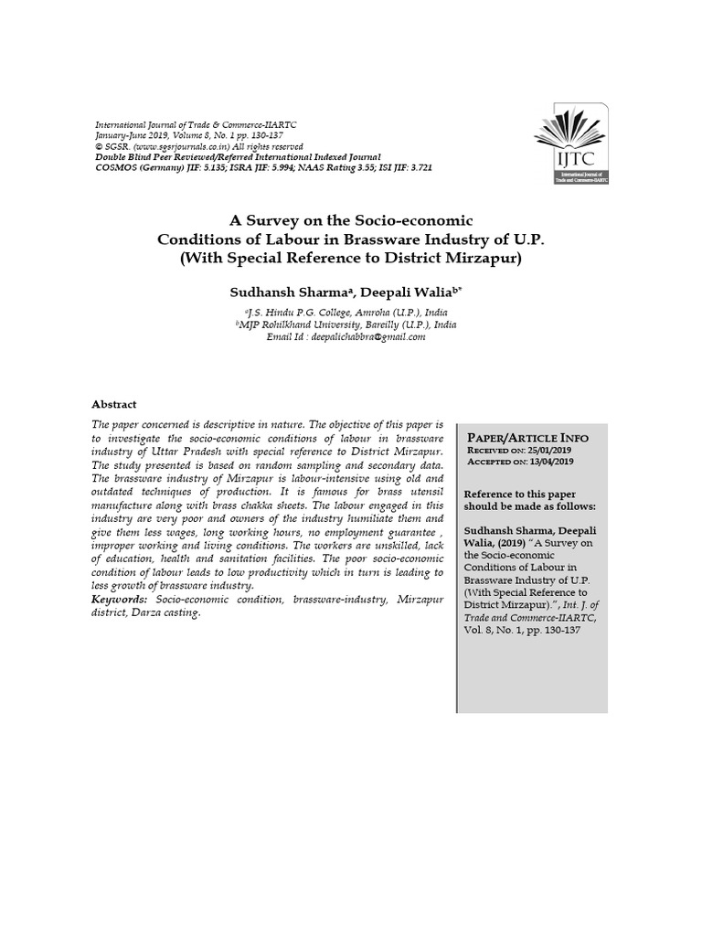 A Survey on the Socio-economic | PDF | Casting | Poverty