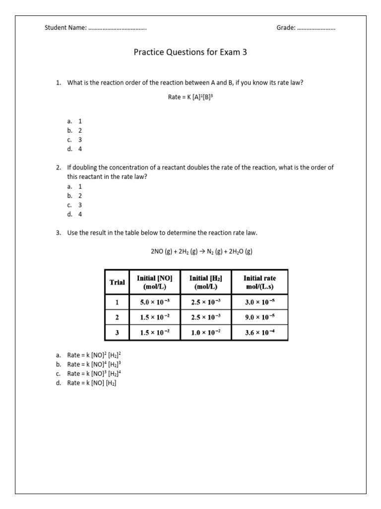 Practice Questions for Grade 11-12 Exam 3 | PDF