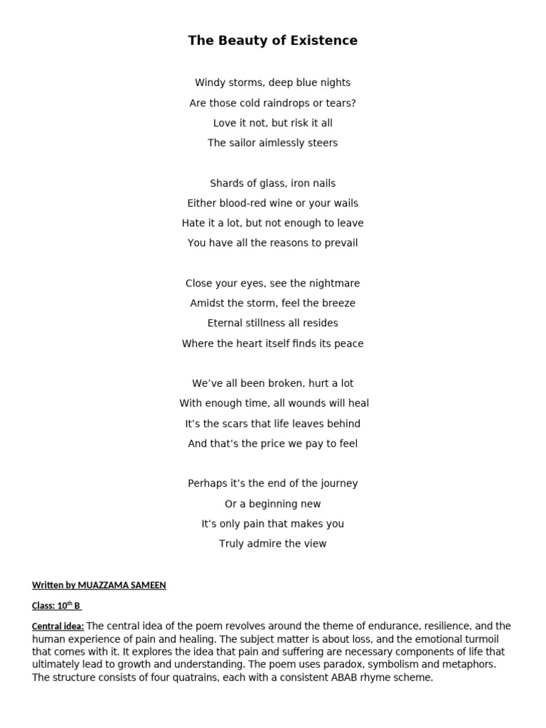 The Beauty of Existence Poem | PDF