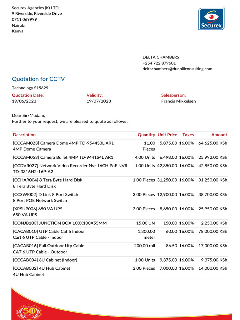 Securex CCTV Quotation-Delta Chambers | PDF | Electrical Engineering | Manufactured Goods