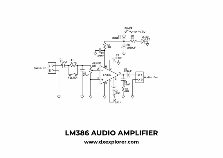 LM386 Audio Amplifier - Schematic | PDF