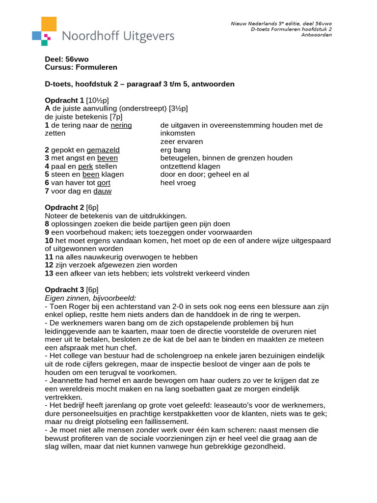 NN D-toets Formuleren H.2 Antwoorden (2) | PDF