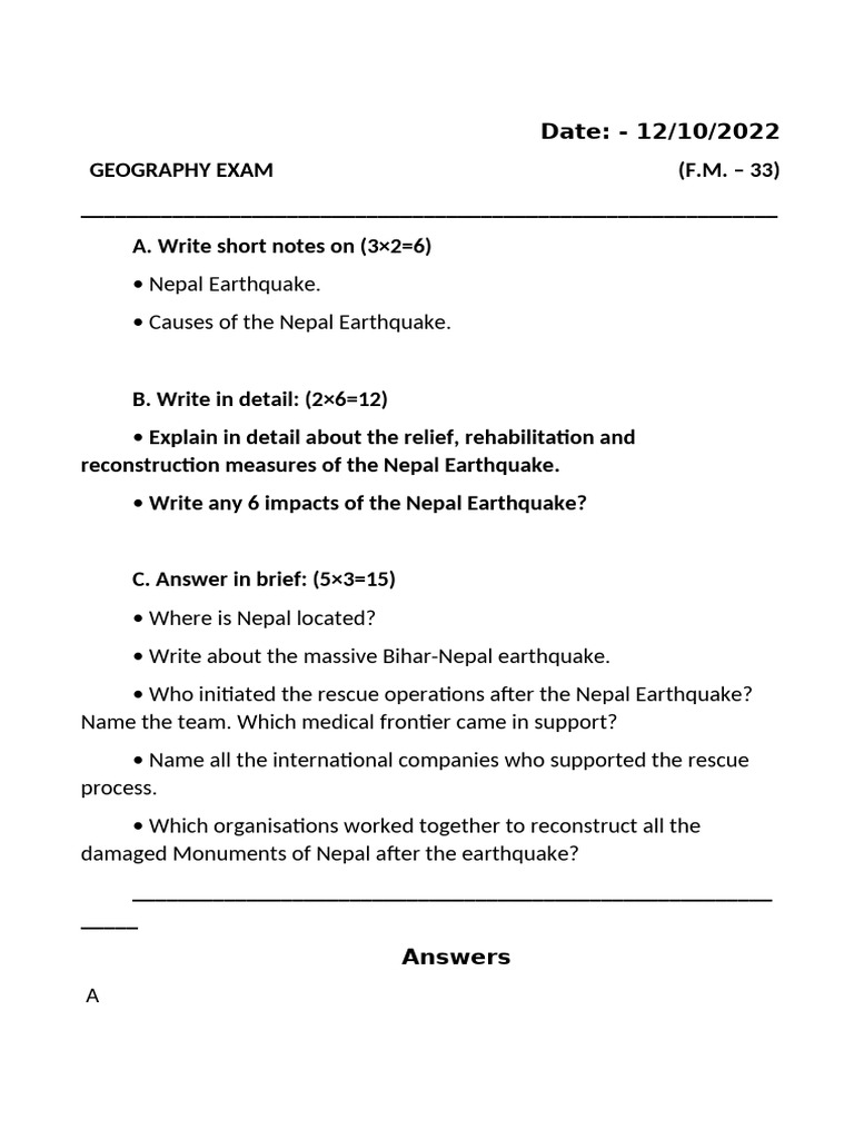 Geography Exam Answers | PDF | Earthquakes | Plate Tectonics