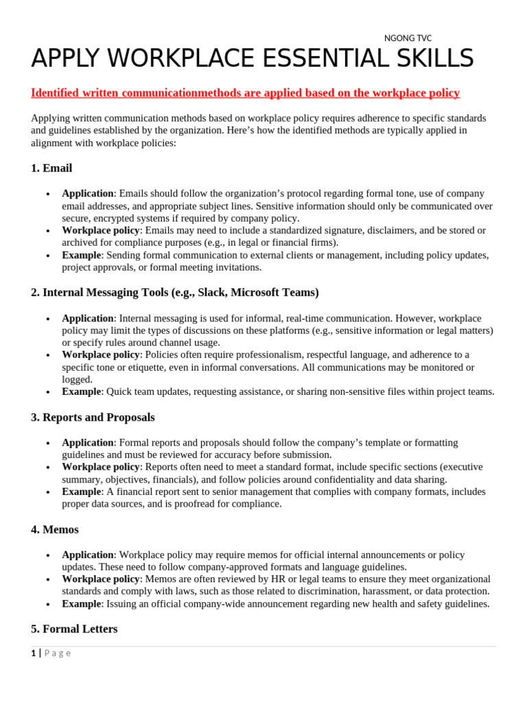 Apply Workplace Essential Skills Notes Level 4 | PDF | Nonverbal ...