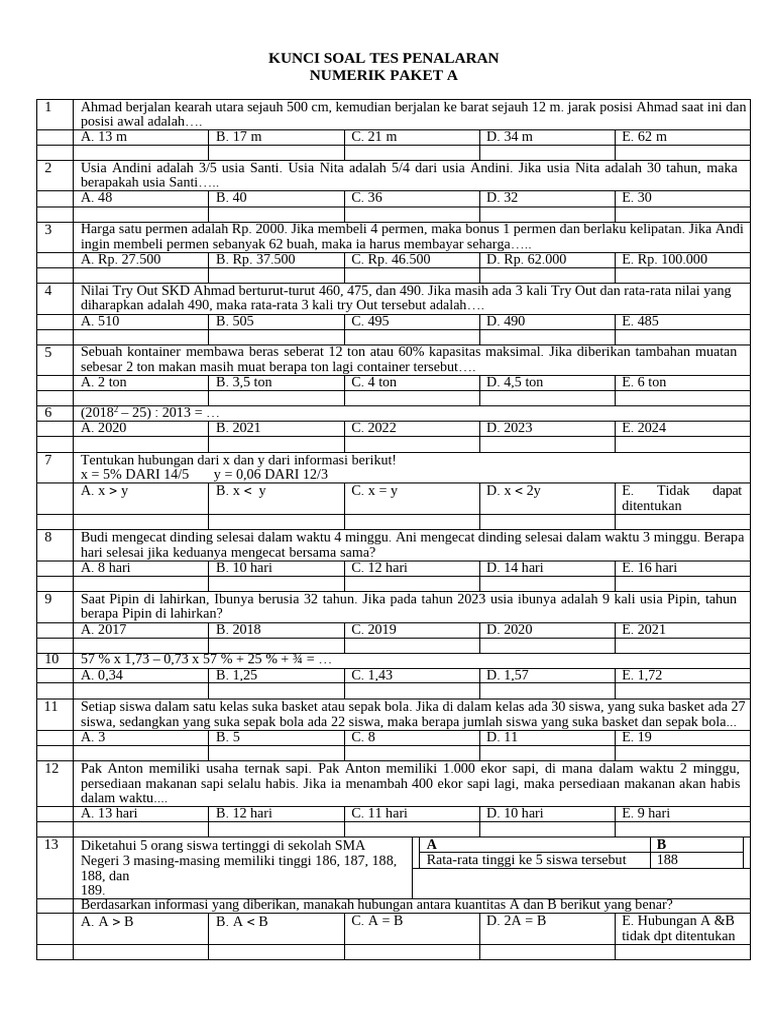 05 Kunci Dan Soal Tes Penalaran Numerik | PDF