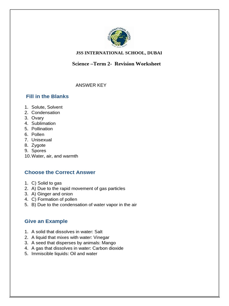 Science Revision Worksheet for Grade 5 | PDF | Flowers | Plants