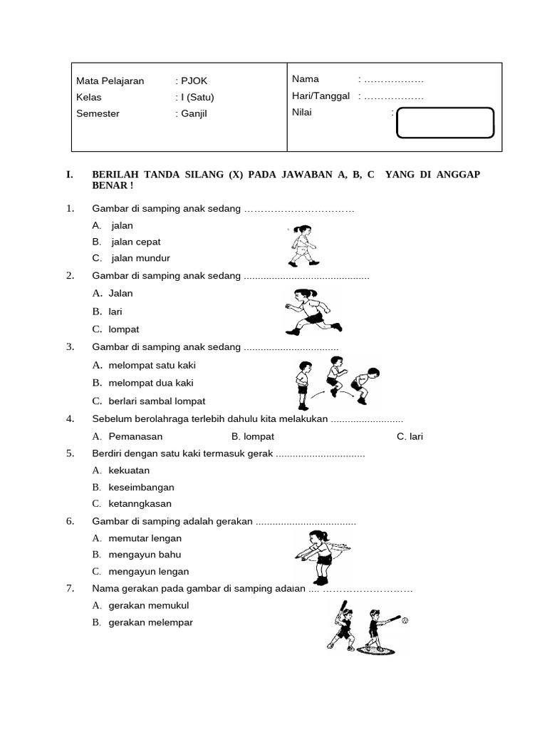 Soal SAS PJOK Kelas 1 | PDF