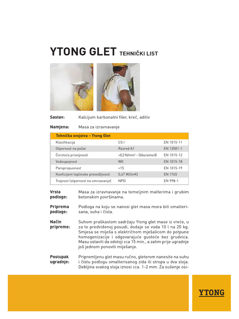 Tehnicki List Za Ytong Glet | PDF