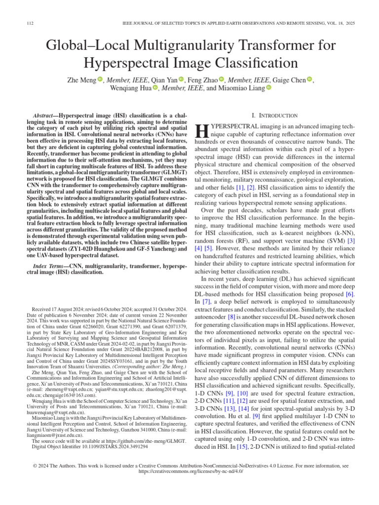 GlobalLocal Multigranularity Transformer For Hyperspectral Image Classification | PDF ...
