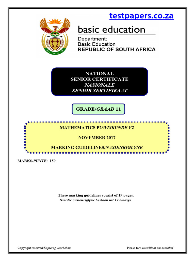 Gr11 Math P2 (English and Afrikaans) November 2017 Possible Answers | PDF