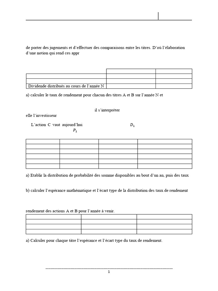 EXERCICES TD (1) (1) | PDF | Loi de probabilité | Dividende